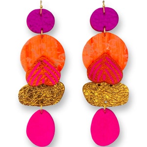MARCELLA Handmade Genuine Leather Earrings. Bright, Metallic, Lightweight Statement Earring ...