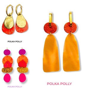 MARCELLA Handmade Genuine Leather Earrings. Bright, Metallic, Lightweight Statement Earring ...