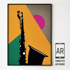 Mid-century Modern Saxophone Art Print - Jazz Inspired Wall Decor With ...