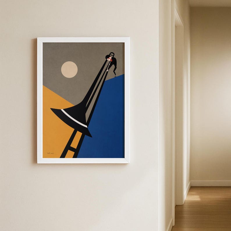 Trombone Jazz Print, Mid Century Modern Art, Animated AR Music Poster ...