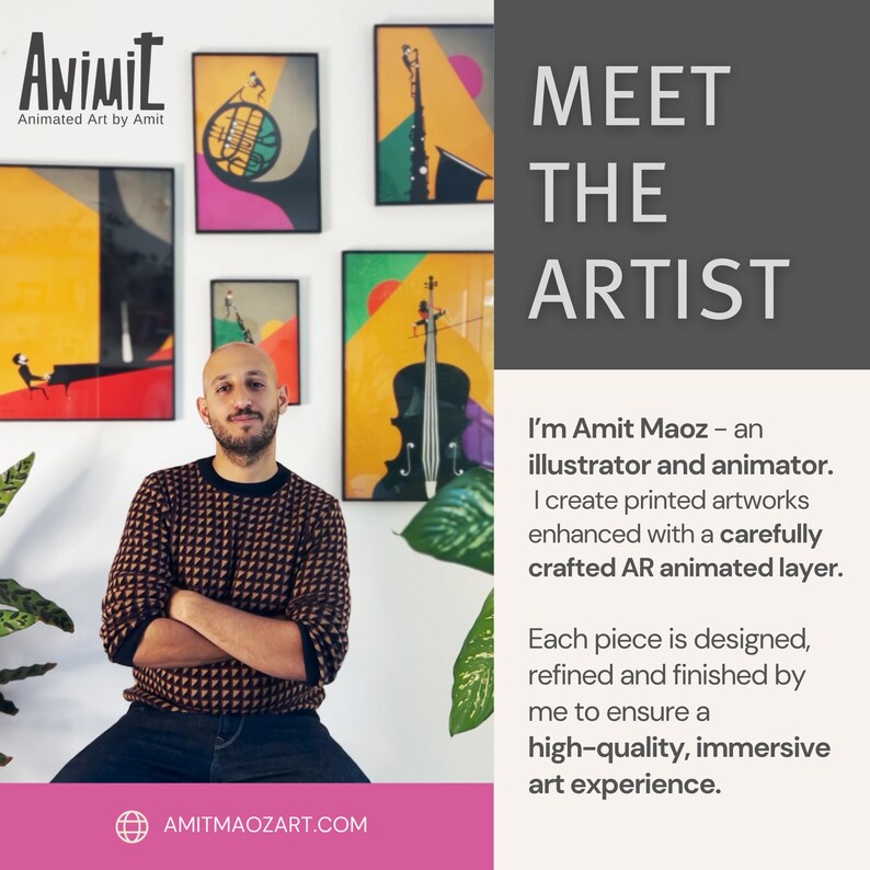 Trombone Jazz Print, Mid Century Modern Art, Animated AR Music Poster ...