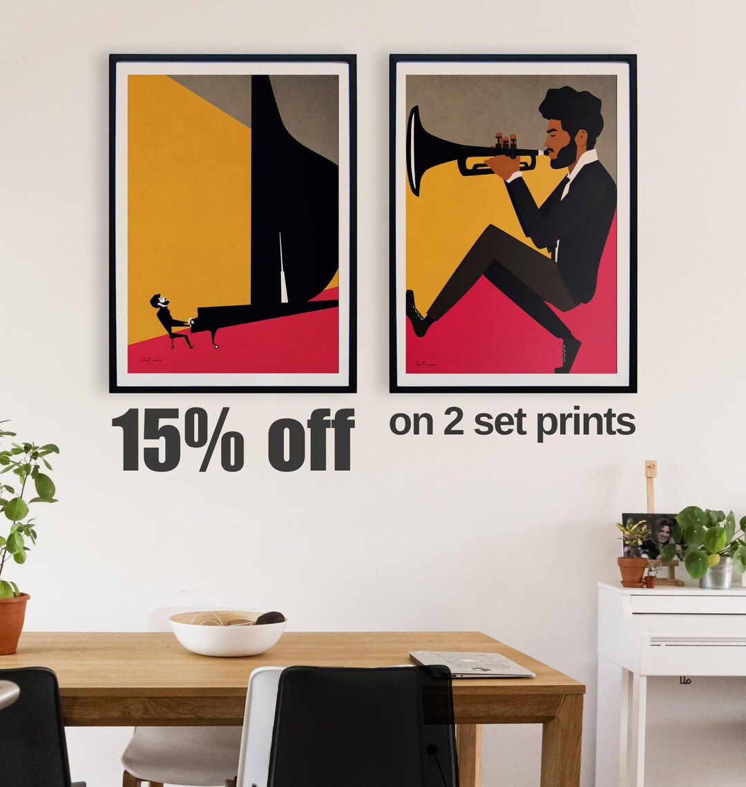 Modern Jazz Music Art, Set of 2 Posters, Piano Music Poster, Trumpet ...