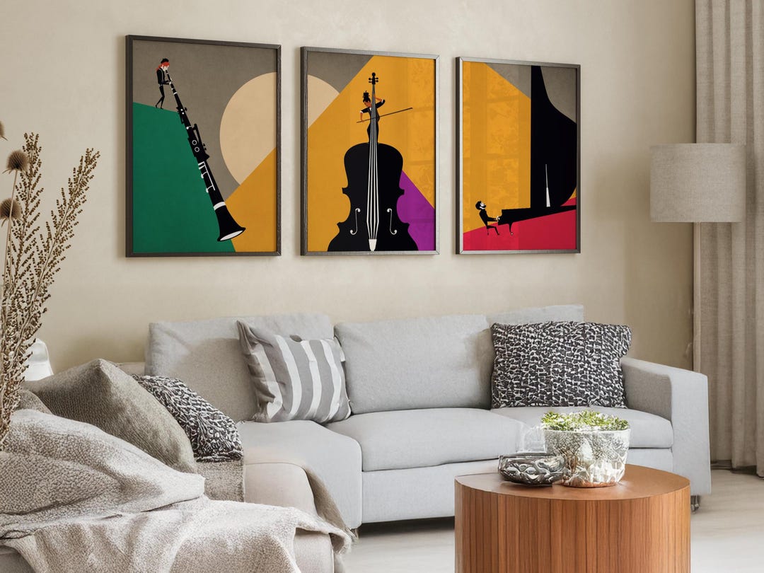 Geometric Music Art Print Set: Cello, Piano, Clarinet With AR Animation ...