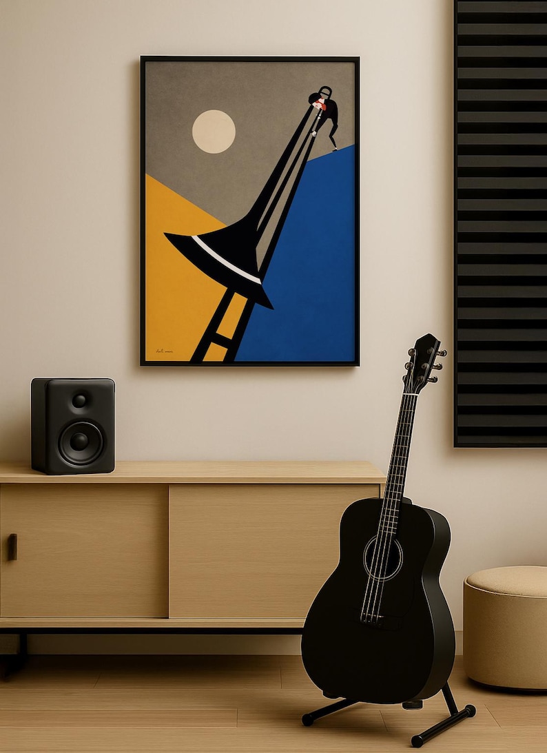 Trombone Jazz Print, Mid Century Modern Art, Animated AR Music Poster ...