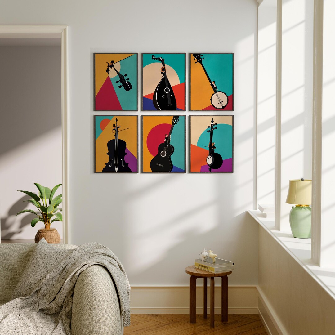 Set of 6 String Instrument Art Prints, Minimalist Art, Music Teacher ...