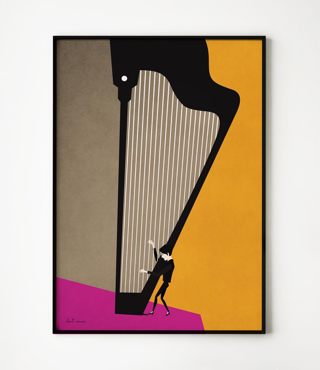 Harp Artwork Print, Musical Room Art, Classical Music, Harp Poster ...