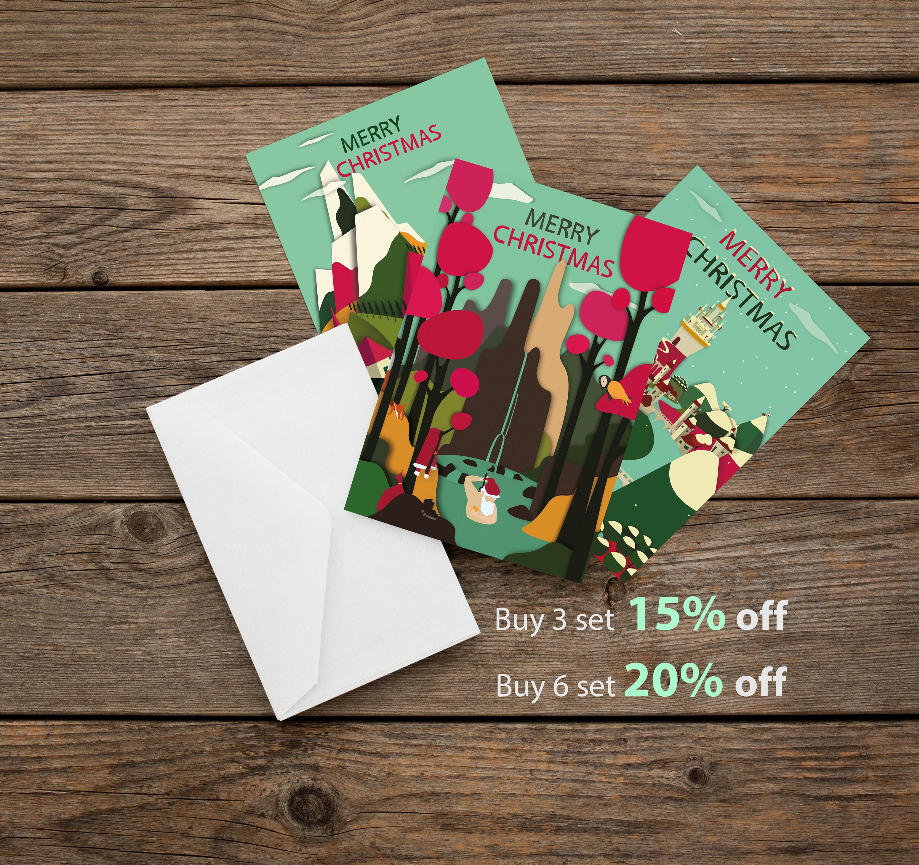 Set of 3 Merry Christmas Cards Stunning animated Christmas | Etsy