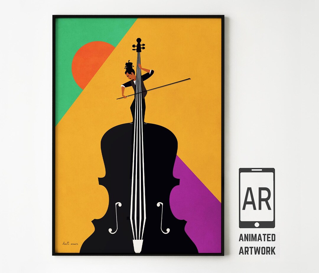 Mid-century Modern Cello Art Print - Elegant Animated Musical Wall Art ...