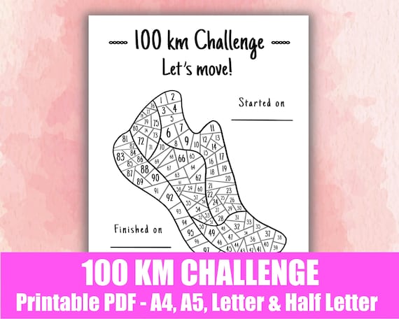 100 km Running or Walking Challenge Printable Fitness Habit | Etsy