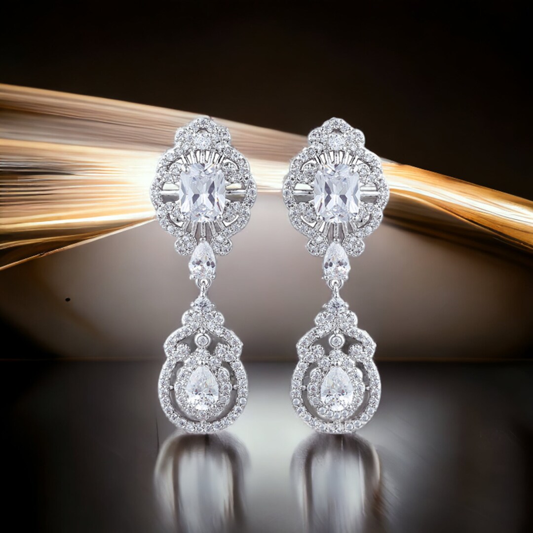 Belle Epoque Stud Earrings Chandelier Drop Lace Clear CZ - Etsy