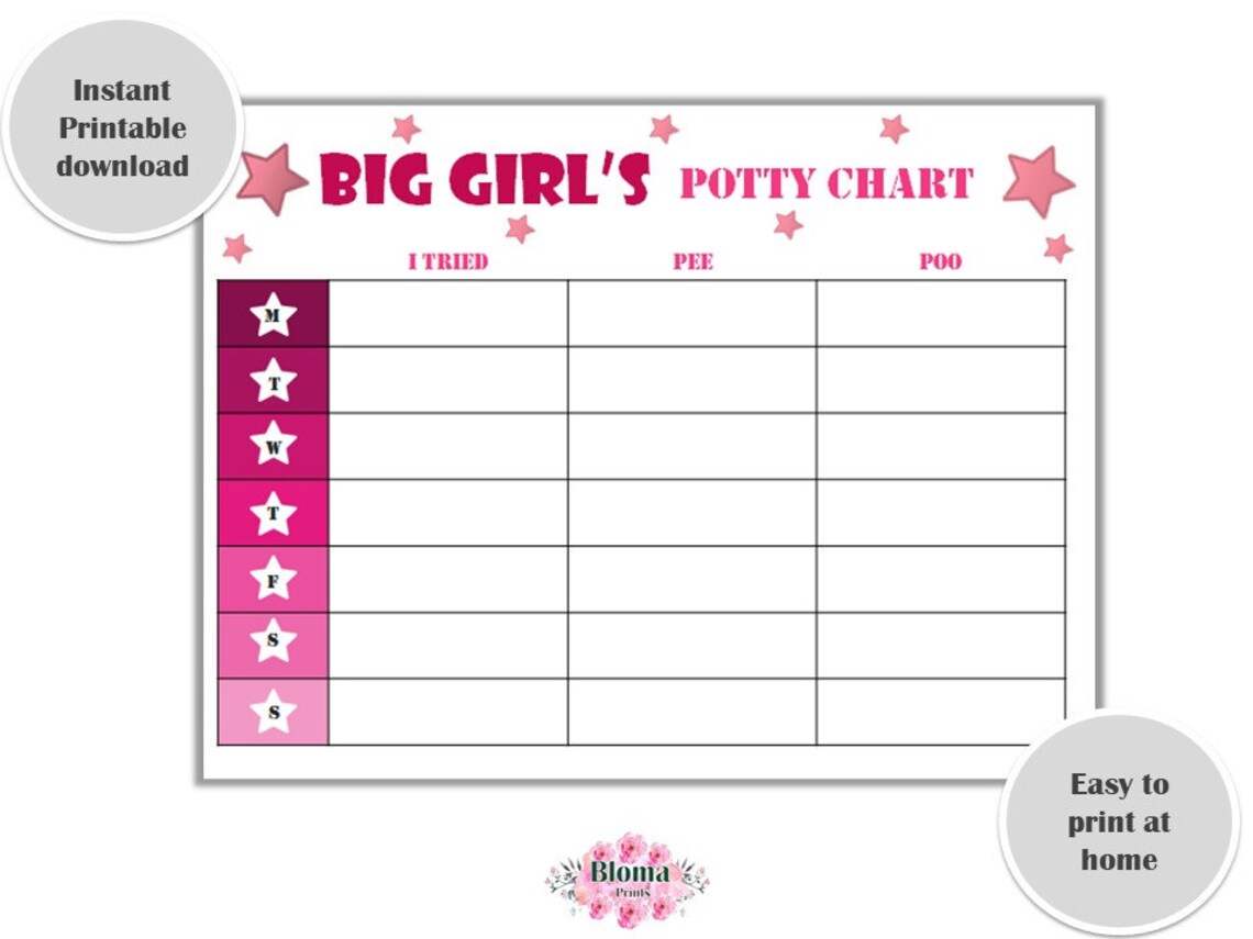 Girl Potty Chart PRINTABLE Download Big Girl Potty Training Toilet ...