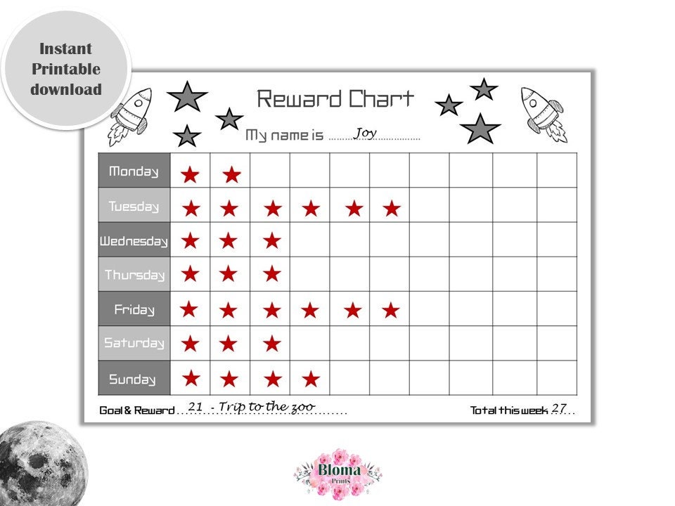 Reward Chart Space PRINTABLE Children/kids Reward Chart Download ...