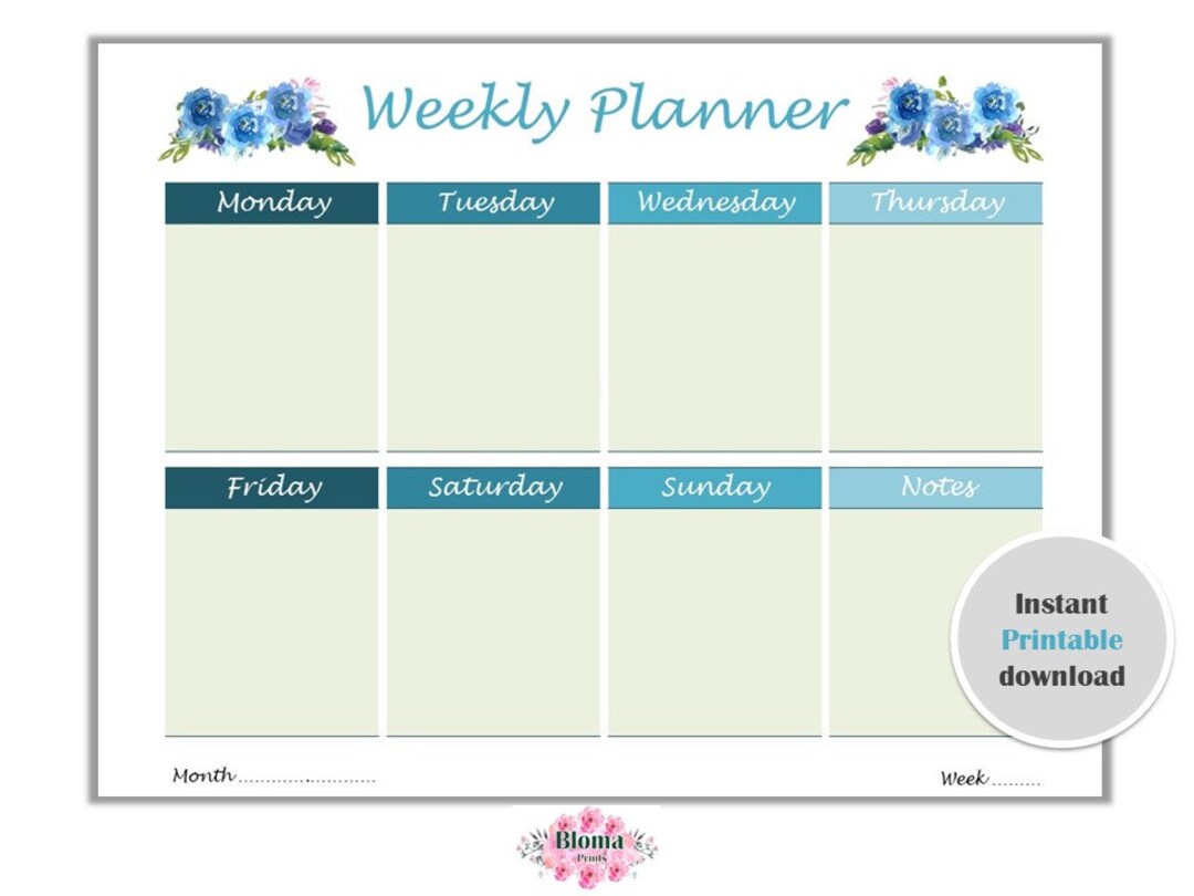 Blue Weekly Planner PRINTABLE Floral Weekly Planner Digital Life ...