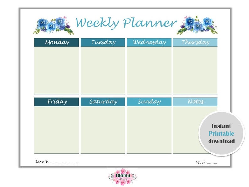 Blue Weekly Planner PRINTABLE Floral Weekly Planner Digital Life ...