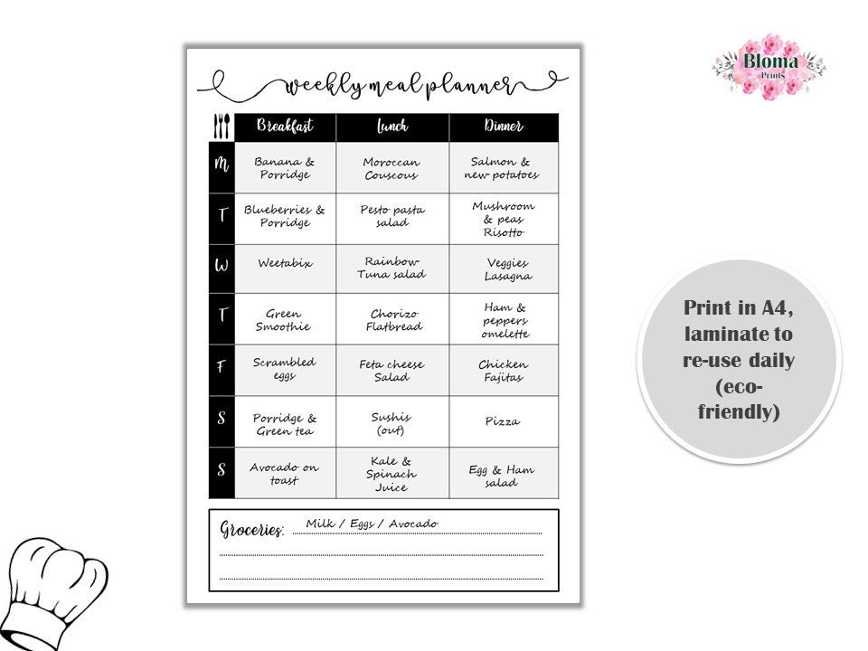Weekly Meal Planner PRINTABLE Menu Planner Digital Meal Tracker ...