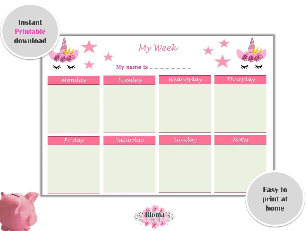 Weekly Chart Unicorn PRINTABLE Children/kids Weekly Schedule Download ...