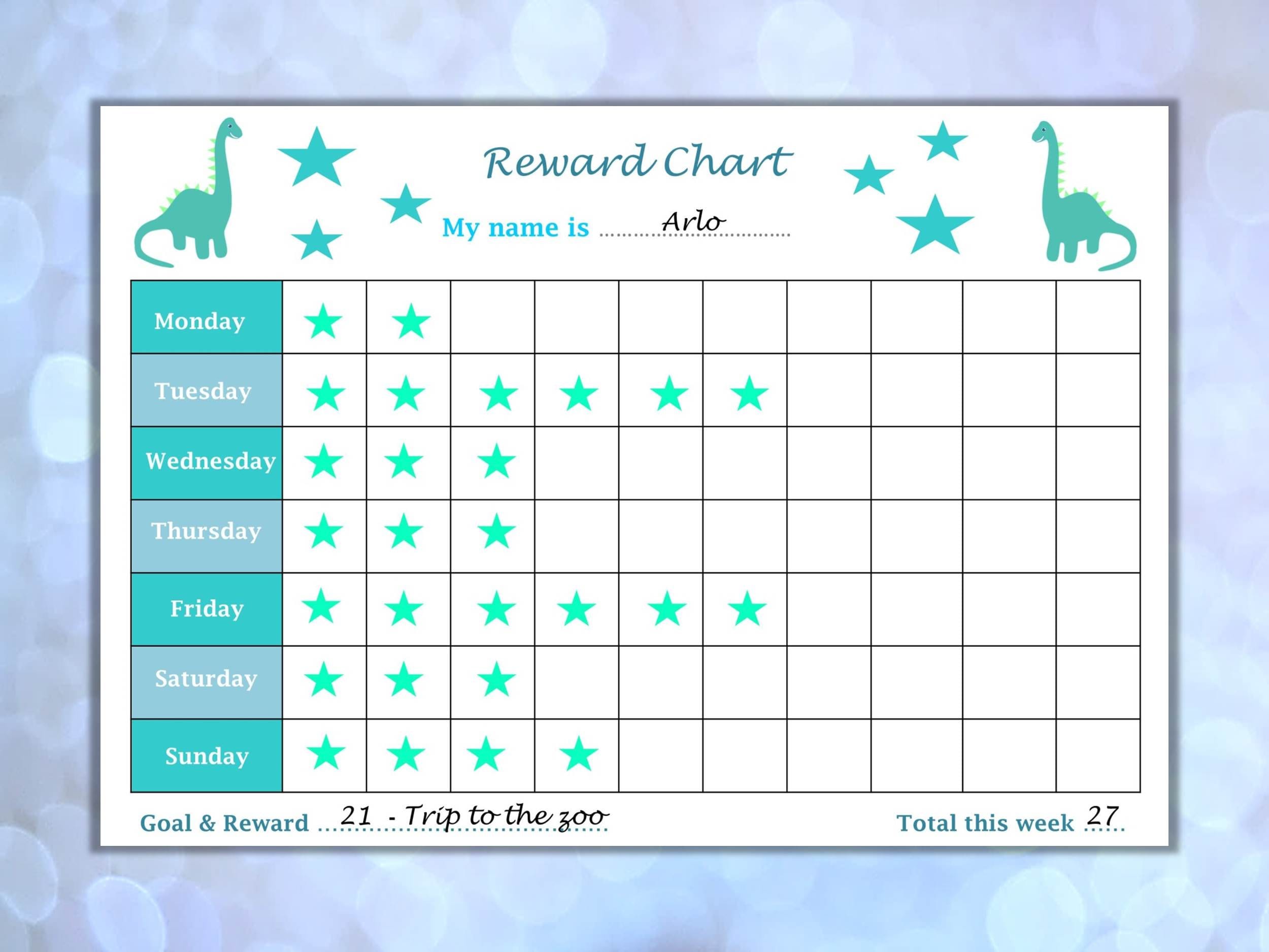 Reward Chart Dinosaurs PRINTABLE Children/kids Reward Chart Download ...