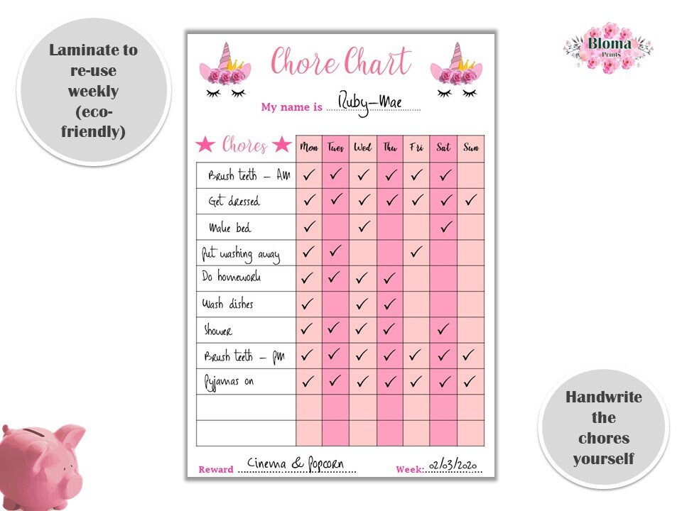 Chore Chart Unicorn PRINTABLE Children/kids Reward Chart Download ...
