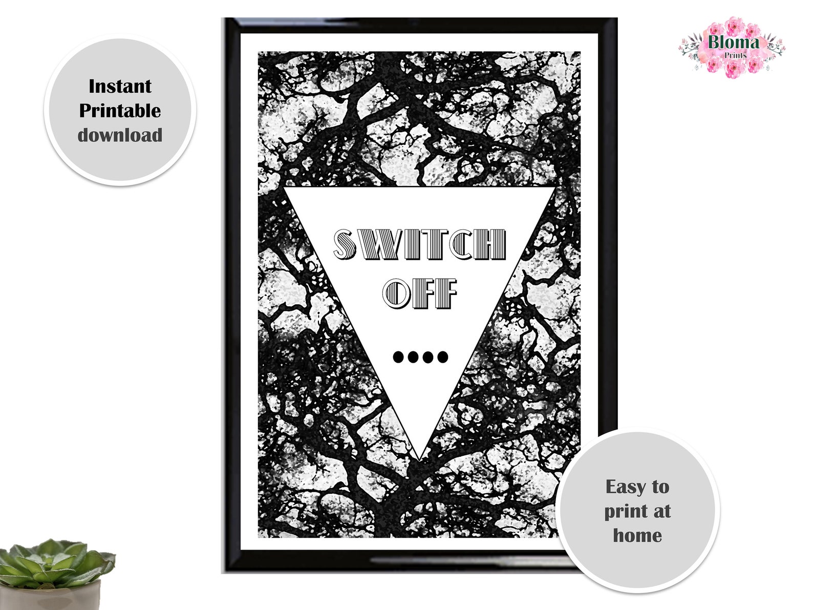 Switch off PRINTABLE Poster,wall Art, Statement, Black & White Print ...