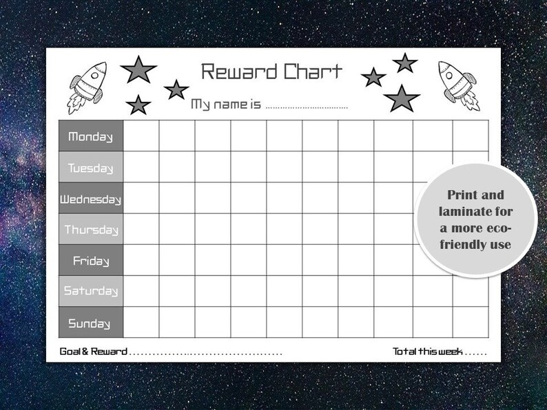 Reward Chart Space PRINTABLE Children/Kids reward chart | Etsy