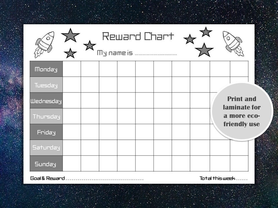 Reward Chart Space PRINTABLE Children/kids Reward Chart Download ...