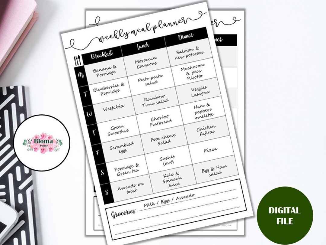 Weekly Meal Planner PRINTABLE Menu Planner Digital Meal Tracker ...