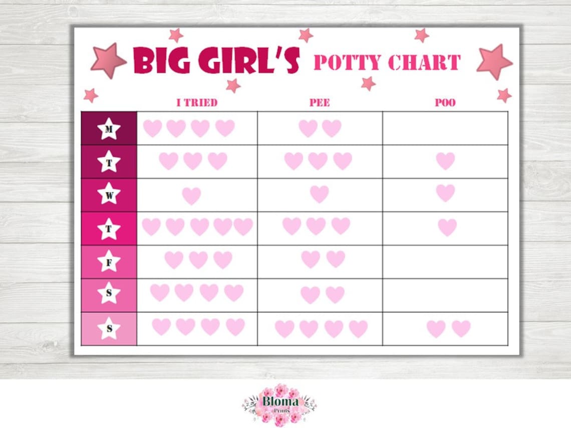 Girl Potty Chart PRINTABLE Download Big Girl Potty Training Toilet ...