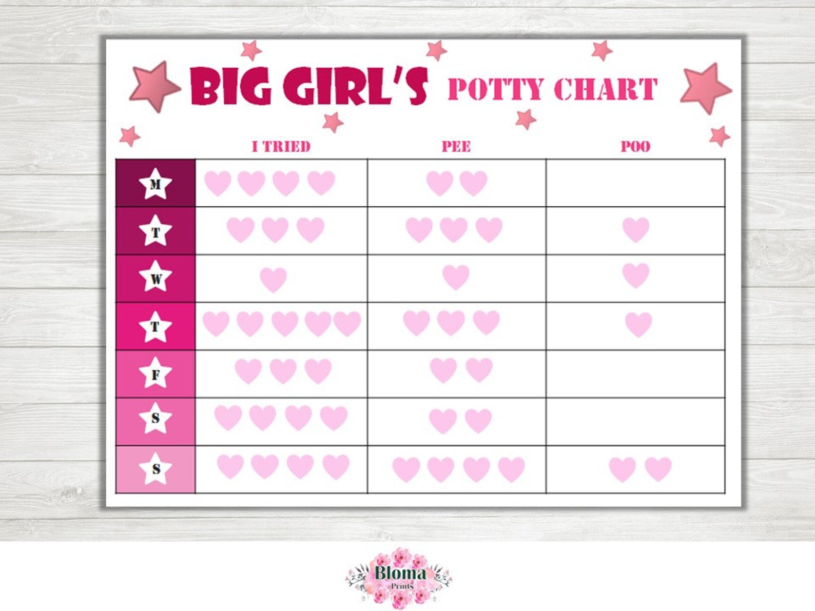 Girl Potty Chart PRINTABLE Download Big Girl Potty Training Toilet ...