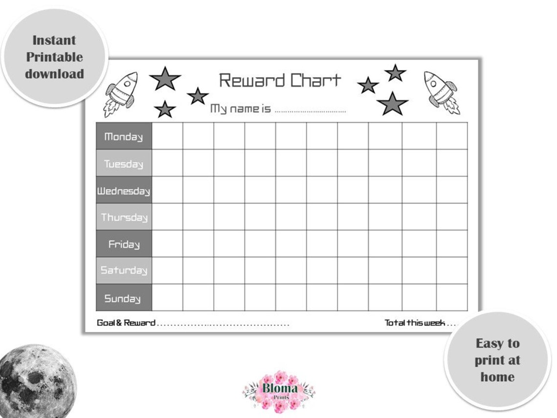 Reward Chart Space PRINTABLE Children/Kids reward chart | Etsy