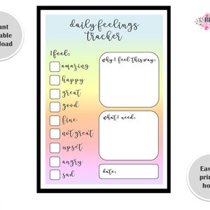 Daily Feelings Tracker PRINTABLE Children/kids Feelings Chart Mental ...