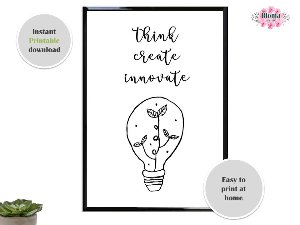 Think,create,innovate PRINTABLE Poster, Black&white Print, Digital ...