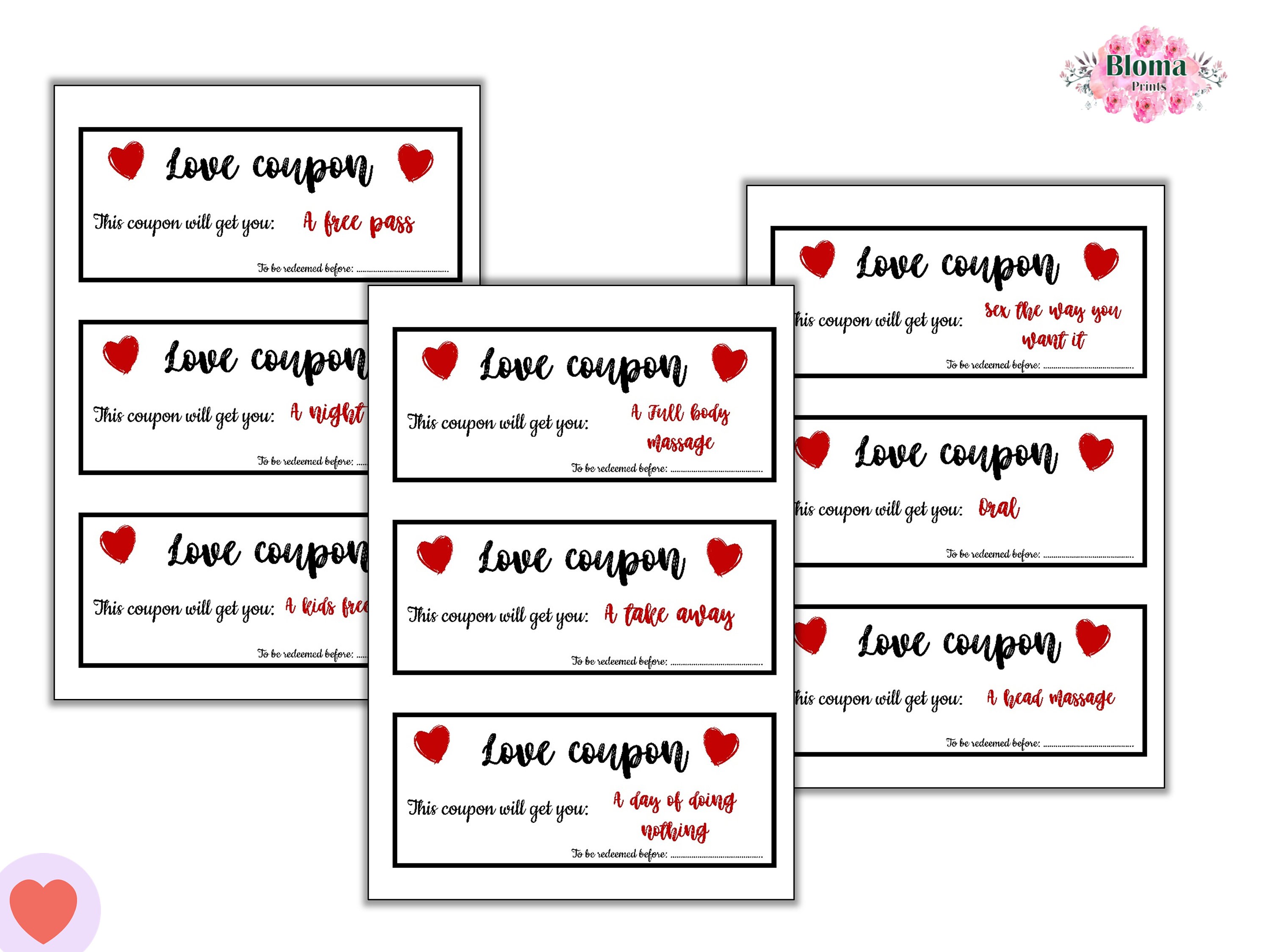 Love coupons PRINTABLE Gift for her gift for him | Etsy