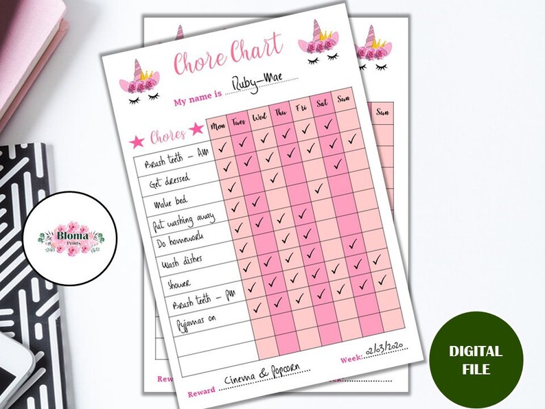 Chore Chart Unicorn PRINTABLE Children/kids Reward Chart Download ...