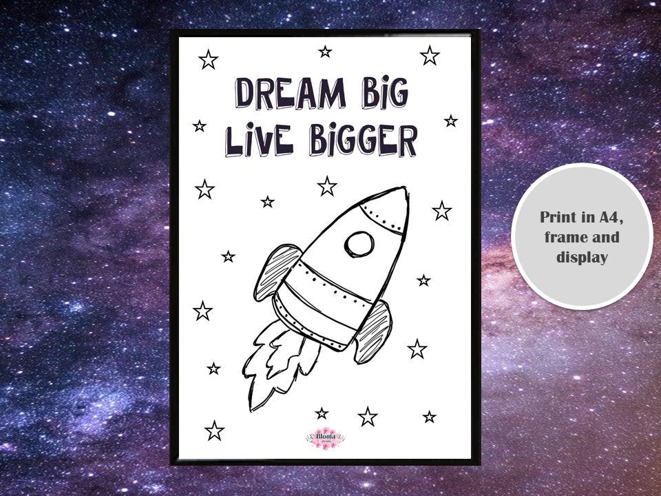 Dream Big Live Bigger PRINTABLE Poster, Rocket, Children Room Decor ...