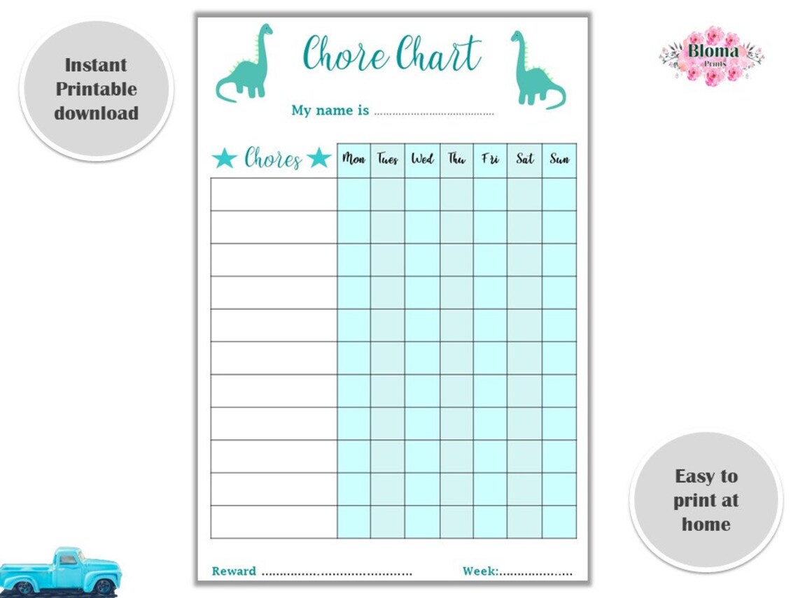 Chore Chart Dinosaur PRINTABLE Children/kids Reward Chart Download ...