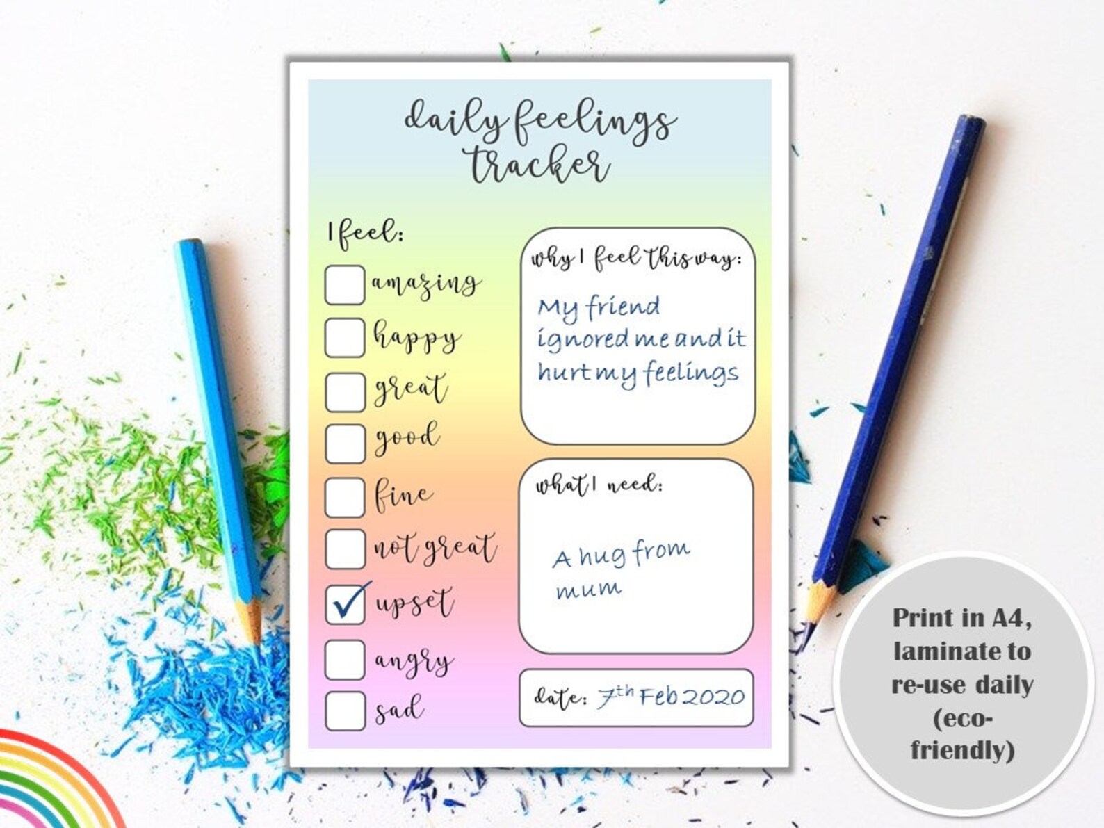 Daily Feelings Tracker PRINTABLE Children/kids Feelings Chart Mental ...