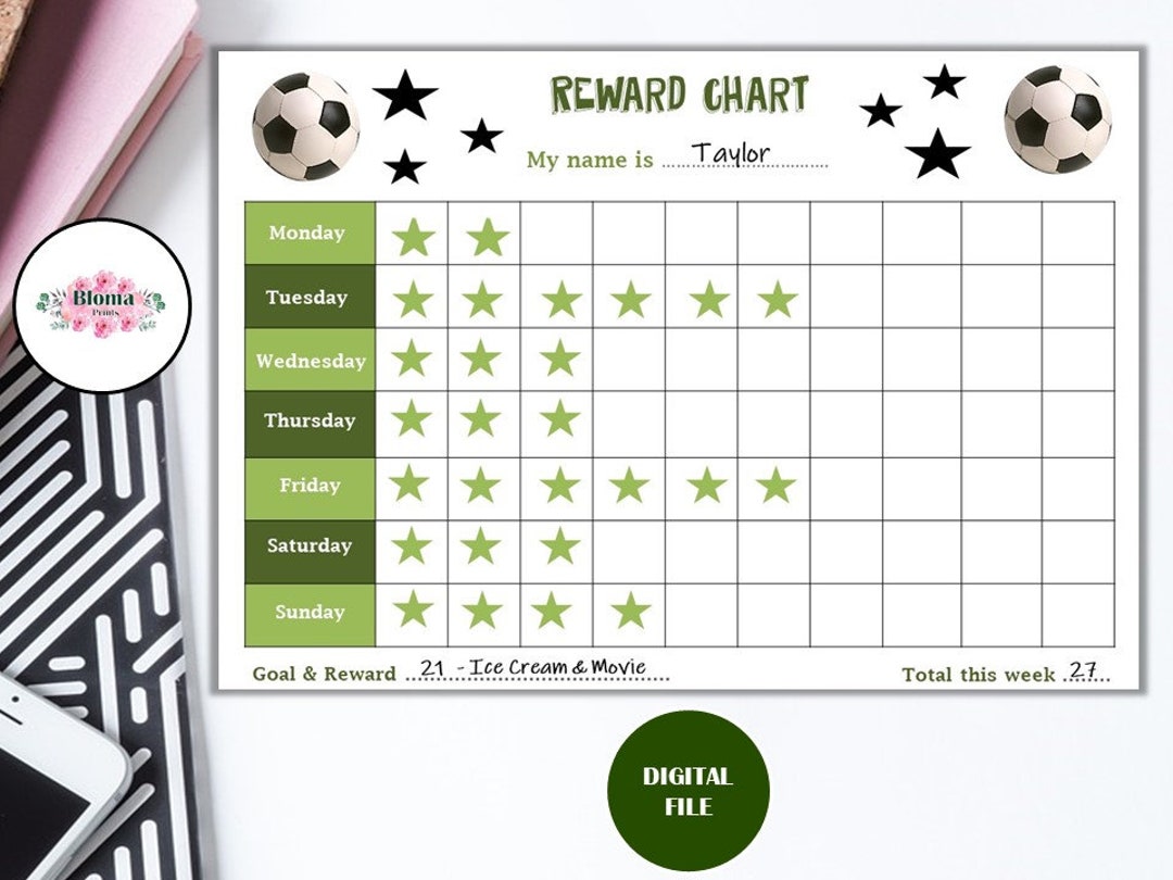 Reward Chart Football/soccer Printable-children/kids Reward Chart ...