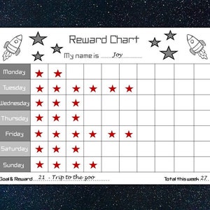 Reward Chart Space PRINTABLE Children/kids Reward Chart Download ...