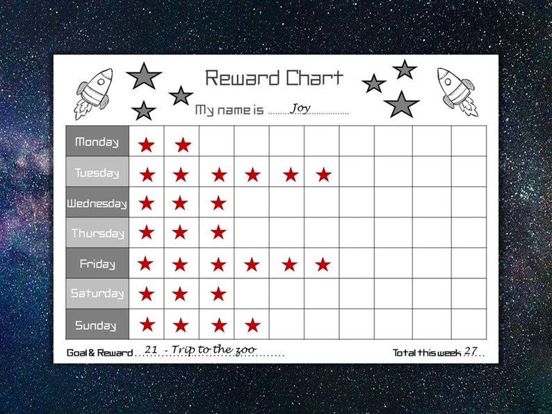 Reward Chart Space PRINTABLE Children/Kids reward chart | Etsy