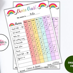 Chore Chart Rainbow PRINTABLE children/kids Reward Chart - Etsy