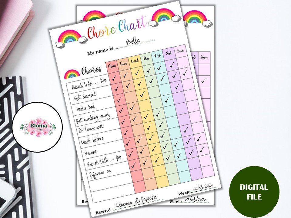 Chore Chart Rainbow PRINTABLE children/kids Reward Chart Download ...