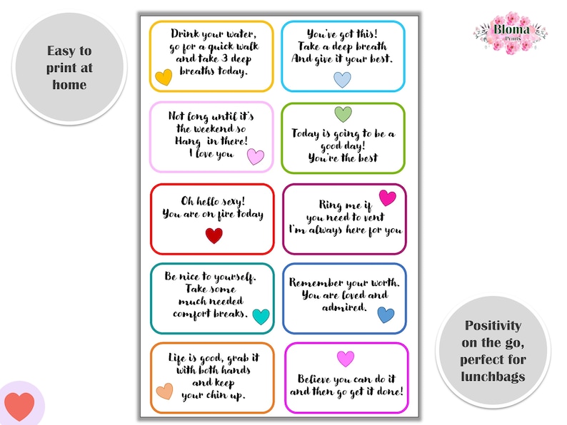 Lunch Box Messages PRINTABLE Lunchbag Notes Positivity - Etsy UK