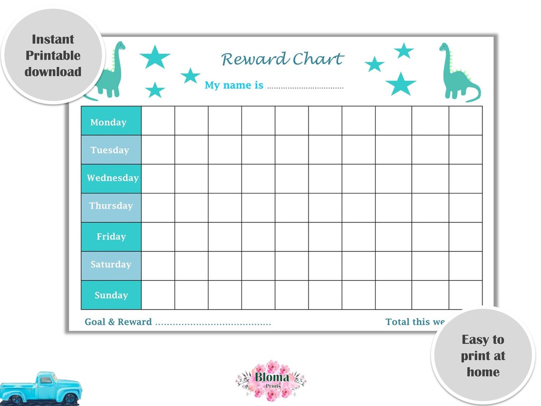 Reward Chart Dinosaurs PRINTABLE Children/kids Reward Chart - Etsy Canada
