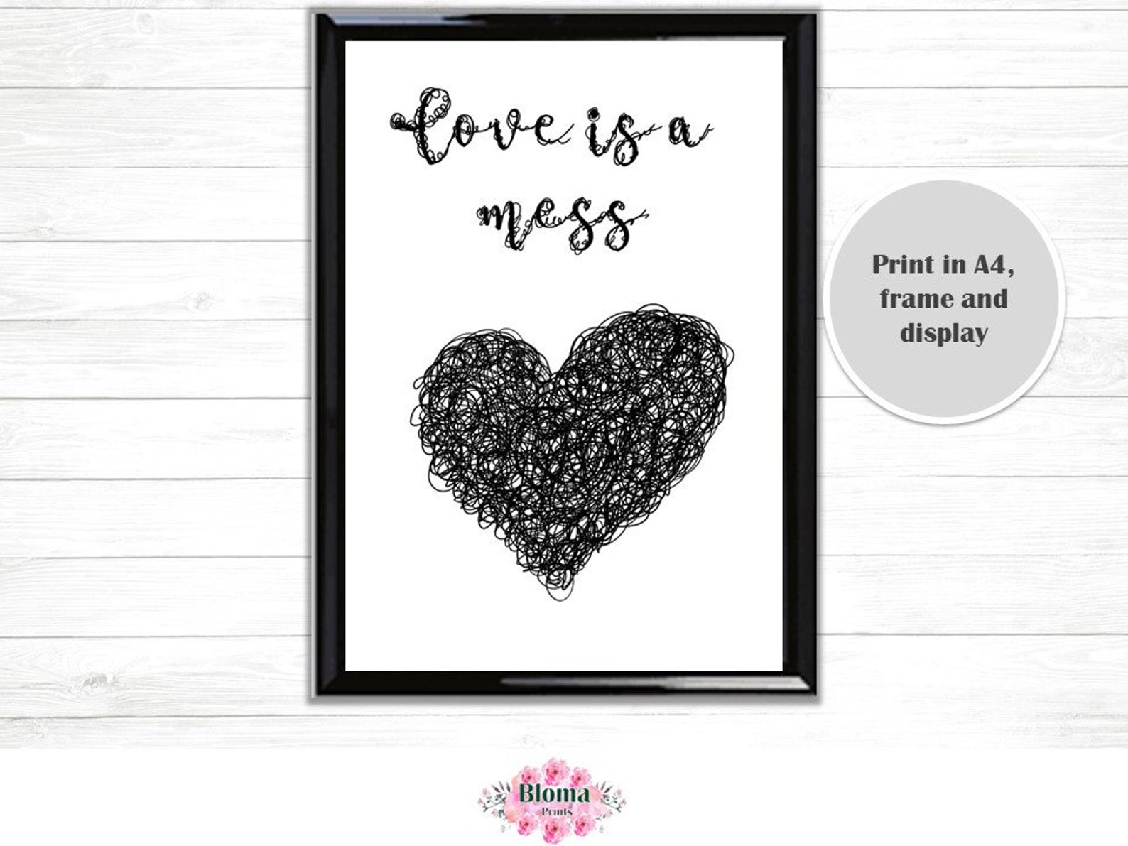 Love is a Mess PRINTABLE Poster, Love Print,black&white Print, Digital ...