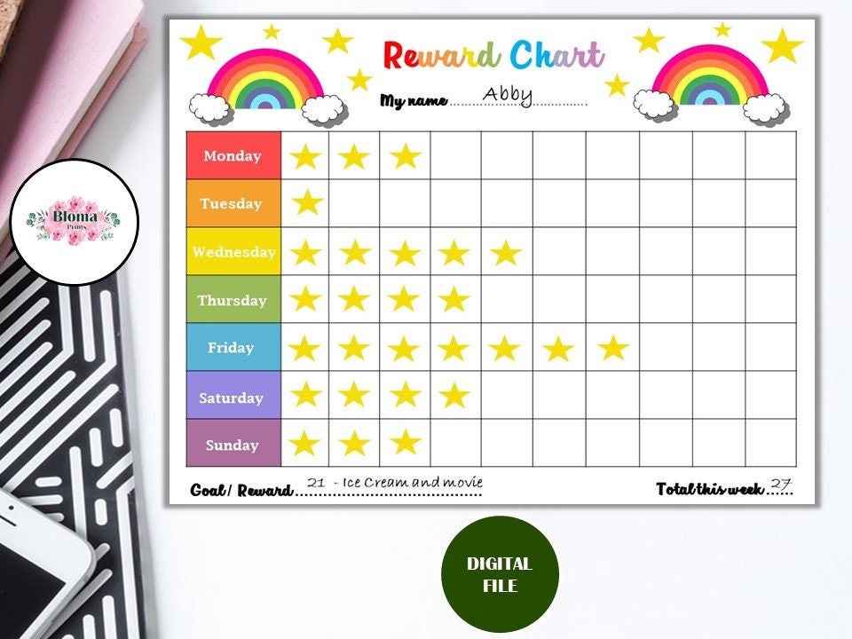 Rainbow Reward Chart PRINTABLE Children/kids Reward Chart Download ...