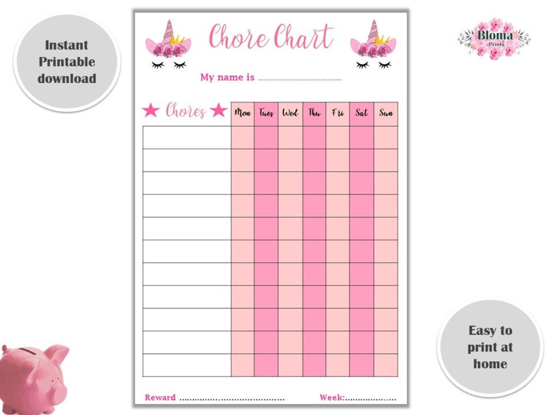 Chore Chart Unicorn PRINTABLE Children/kids Reward Chart Download ...