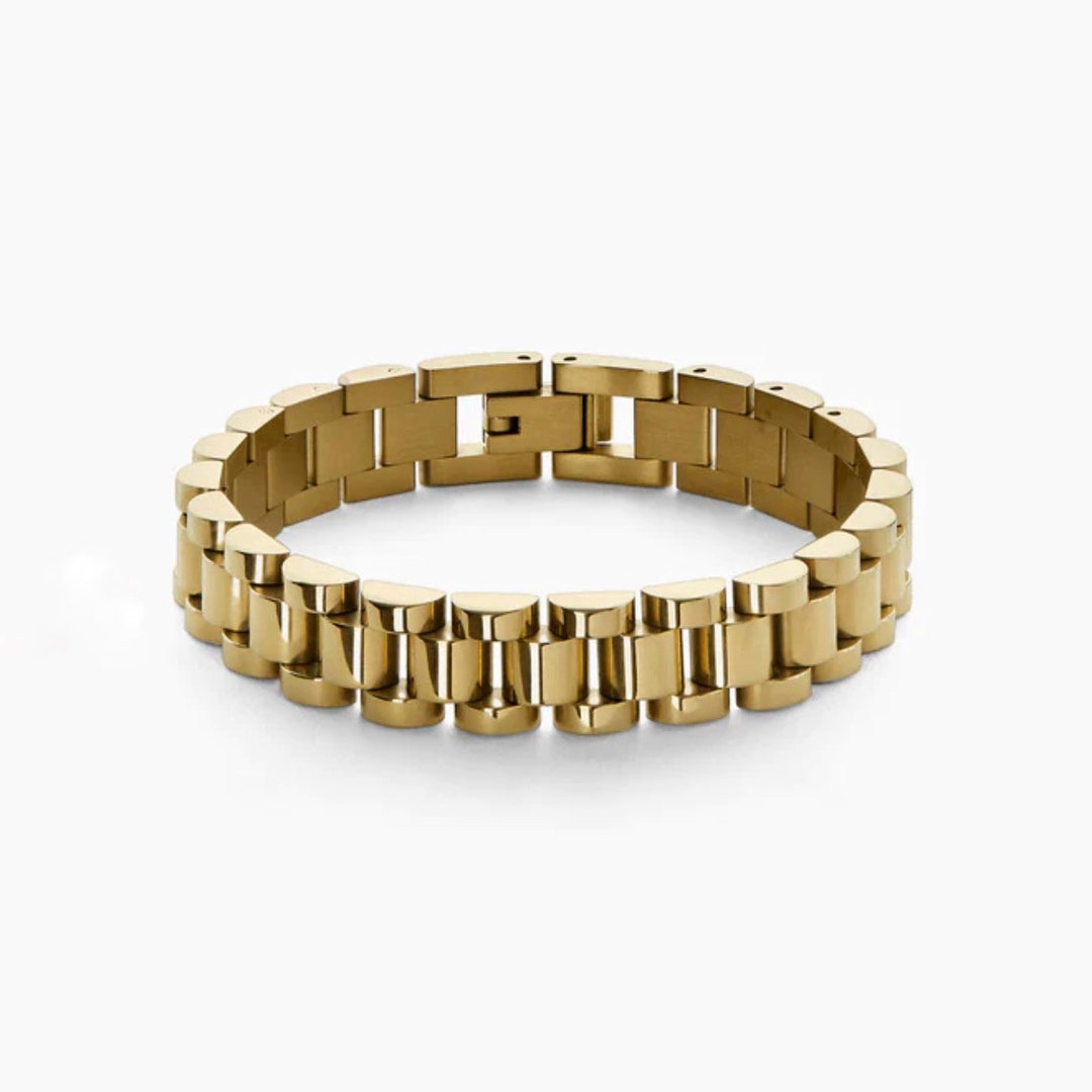 18K Gold Watch Link Chain Bracelet Elegant Watch Band Bracelet Gold ...
