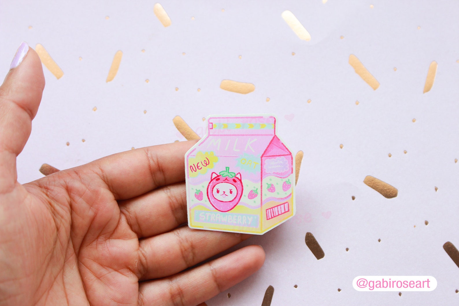 Strawberry Oat Milk Vinyl Sticker Cat Sticker Strawberry - Etsy