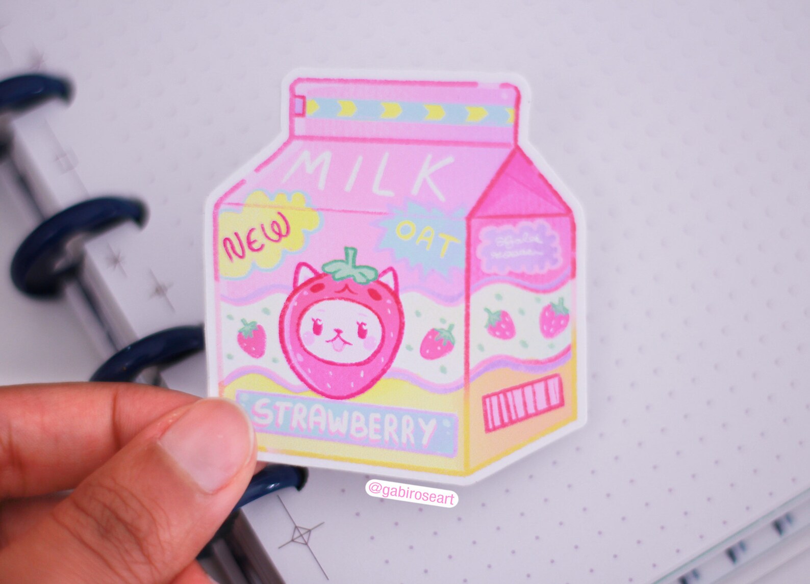 Strawberry Oat Milk Vinyl Sticker Cat Sticker Strawberry - Etsy