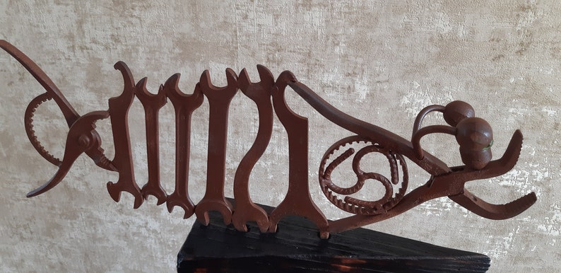 Welded Reclaimed Metal Fish Figurine, Scrap Metal Art, Steampunk Home ...